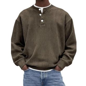 Generic Sweat-shirt uni léger pour homme - Couleur unie - Velours côtelé - Pull sans capuche - Pour entraînement intérieur et extérieur, marron, XXL