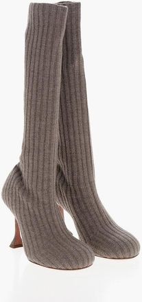 Amina Muaddi Under the Knee FUZZY Knitted Boots 9cm size 36