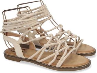 Shoes & Blues Sandales plates pour femme, confortables design tressé et lacets réglables à la cheville, idéales pour le quotidien., beige, 38 EU