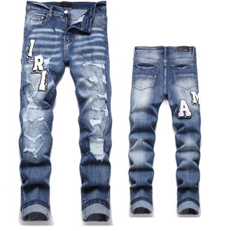 Generic Jeans Regular Straight Fit Denim Hose Destroyed,Jeans Mit Aufwendigen Designs,Blau,38