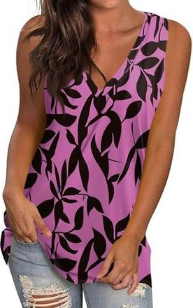 Generic Debardeur Femme Chic et &eacute;l&eacute;gant Chemisier sans Manche Imprimer D&eacute;bardeur Top Col V Ete Haut Chic et Elegant Fluide Ample Caraco Vetement Femme Tee Shi