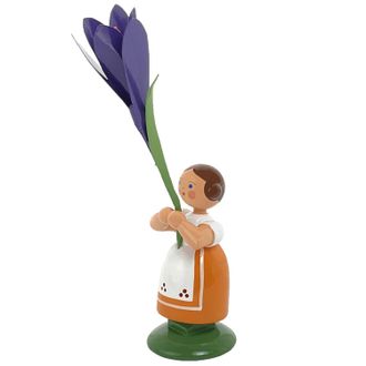 Seiffener Volkskunst Jan Legler | Wiesenblumenmädchen Blumenkinder | Handwerkskunst aus dem Erzgebirge | Holzfigur Frühlingsdeko | 12 cm | mit Krokus