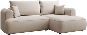 Selsey Ovo Mini - Eckschlafsofa rechtsseitig mit Stauraum, Easy-Clean-Samtbezug, creme - Selsey
