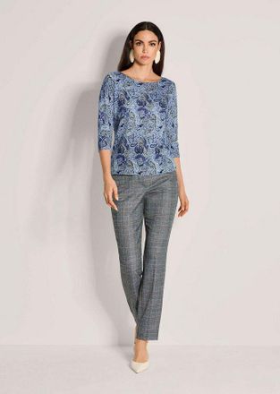 Madeleine Strickpullover Leichter Feinstrickpullover mit Paisley-Muster Printshirt mit U-Boot-Ausschnitt und 3/4-&Auml;rmeln