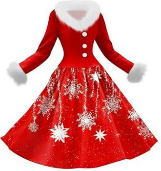 Generic Robes de Noël pour femme UK 2025 élégantes robes de fête dhiver de Noël robes de Noël en fourrure col en V imprimé sapin de Noël robe décontractée rob