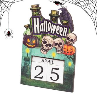 Generic Halloween Wood Calendar - 14x10x3cm Boxwood -Bl&ouml;cke, Desktop Holiday Ornament, einstellbares nummeriertes Set mit farbenfrohen Design | Festliches f&uuml;r