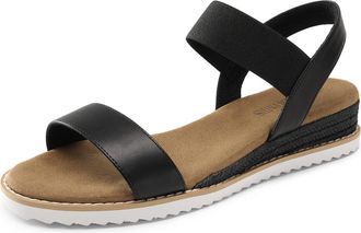 Dream Pairs Damen-Espadrilles mit offener Zehenpartie, elegante Plateau-Sandalen zum Hineinschlüpfen, elastische Knöchelriemen, Keilabsatz-Sandalen,Size 39,Schwar
