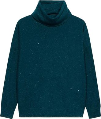 Oltre Femme, Pulls, Bleu, Taille: 38/40 FR Col roul&eacute; en cachemire m&eacute;lang&eacute; avec sequins