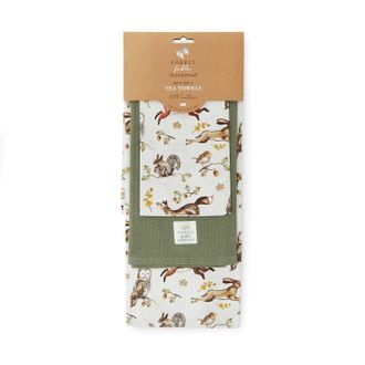 Cooksmart Forest Fable Geschirrtücher, 100% Baumwolle, Motiv: Waldtierdruck, saugfähig und langlebig, stilvolle und praktische Geschirrtücher, maschinenwaschbar