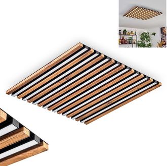 HOFSTEIN LED Deckenleuchte Tandragee, Deckenpanel aus Metall/MDF/Kunststoff in Schwarz/Holzoptik/Weiß, 40 Watt, 3000 Kelvin, Deckenleuchte für Schlafzimmer, Es