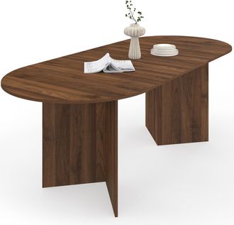 IDMarket Esstisch, ausziehbar, oval, Martha, 6-10 Personen, Walnuss, 160-200 cm