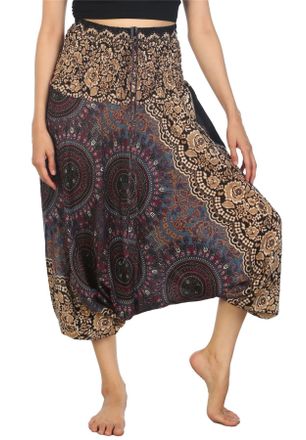 Lofbaz Damen 2 in 1 Haremshose Jumpsuit Rosenmuster Grau 2XL