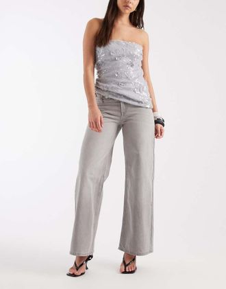 Supr&eacute; Supr&eacute; - Baggy-Jeans in gesprenkeltem Grau mit G&uuml;rtel