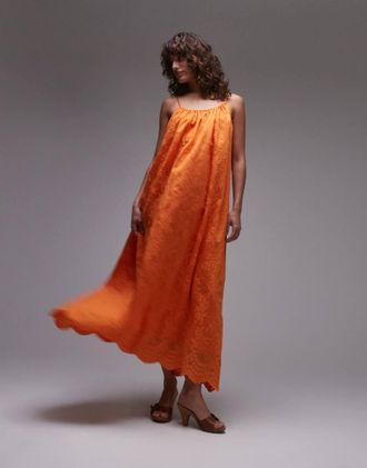 Topshop Robe mi-longue à broderies - Orange