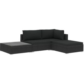 vidaXL Canap&eacute; modulaire des ext&eacute;rieurs avec 4 pc + haut en verre et diff&eacute;rentes couleurs coussins couleur : Noir