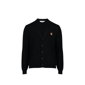 Maison Kitsun&eacute; Cardigan coupe regular &agrave; patch Fox Head brod&eacute; en lain