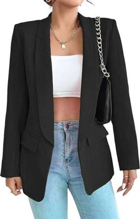 Generic Blazer d&eacute;contract&eacute; &agrave; Manches Longues pour Femme, id&eacute;al pour Le Printemps et lautomne, Coupe &eacute;l&eacute;gante et Ouverte sur Le Devant, Noir, Taille 3XL