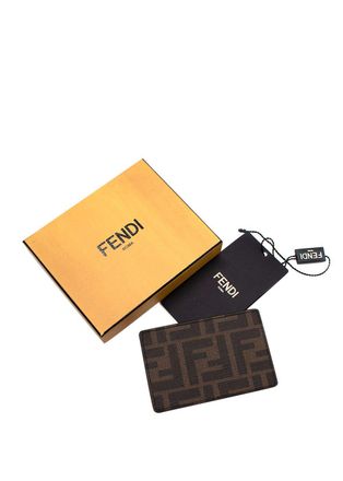 Fendi Monogram Zucca FF Logo Leather Card Holder