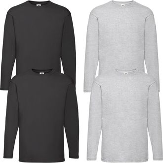 Fruit Of The Loom 4er Herren Longsleeve Baumwolle Tshirt Langarm Shirt Sets Verschiedene Farbsets M L XL 2XL 3XL 4XL 5XL & HLKauf-Block (5XL, 2X Schwarz, 2X Grau & 1x H