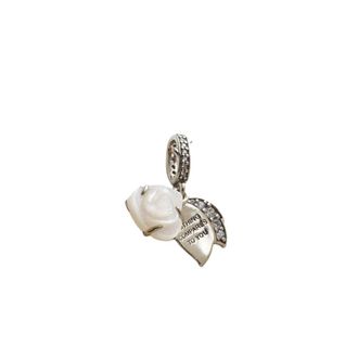 Pandora Wei&szlig;e Rose in Bl&uuml;te Double Dangle Charm - - Accessories - Damen - Wei&szlig; - ONE SIZE