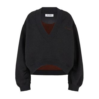 The Attico Femme, Sweatshirts et sweats à capuche, Noir, Taille: 34 FR Sweat Oversize Col V Noir Marron