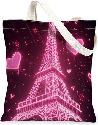 Generic Sacs fourre-tout en toile motif coeur romantique avec bandouli&egrave;re lavable pour le shopping, les voyages, la plage, 33 x 38 cm