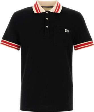 Valentino Garavani Homme, Tops, Noir, Taille: XL Polo en Piqu&eacute; de Coton avec Patch VLogo