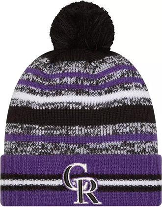 New Era Colorado Rockies Onfield Sport-Baseball-Strickm&uuml;tze, gestreift, mit B&uuml;ndchen, MLB Cheer Cuff Strickm&uuml;tze