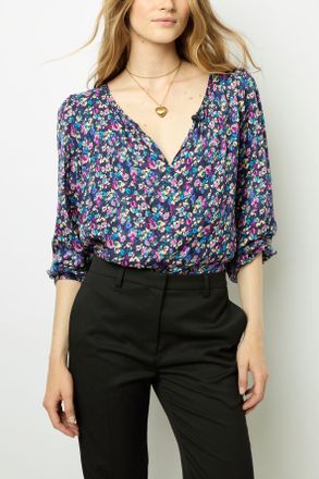 Gerard Darel Blouse fleurs et jacquard - BRITTANIA - Marine
