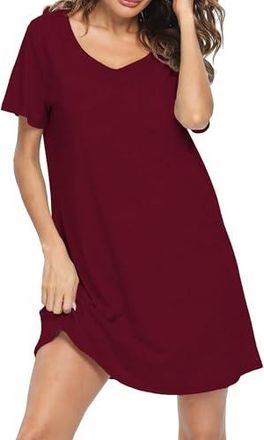 Mia Lucce Chemise de Nuit Femme Manches Courtes Nuisette Femme Coton Robe de Nuit Col Rond de Nuit Imprimée S-XXXL
