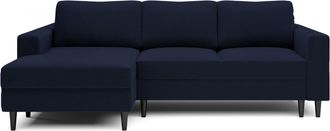 Selsey Nalika L-f&ouml;rmiges Eckschlafsofa mit einem Beh&auml;lter aus marineblauem hydrophobem Velours auf der linken Seite