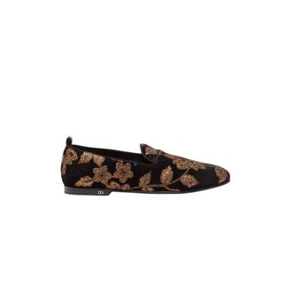 Dolce & Gabbana Vaticano Loafers mit Bl&auml;tterstickerei - - Shoes - Herren - Schwarzk - 40 EU