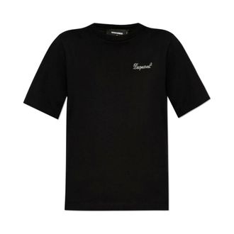Dsquared2 Femme, Tops, Noir, Taille: 42 FR Easy Fit Crystal Logo T-Shirt