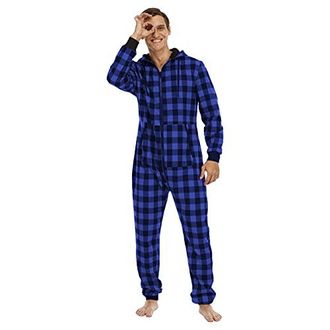 Generic Combinaison zipp&eacute;e | Combinaison tout-en-un pour homme - Combinaison &agrave; carreaux confortable - Grenouill&egrave;re &agrave; capuche - Pyjama tout-en-un &agrave; capuche - V
