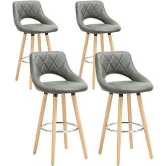 Woltu Woltu - Lot de 4 Tabouret de bar, en Cuir synth&eacute;tique et bois massif avec dossier et repose-pieds, 43x43x91cm, Gris