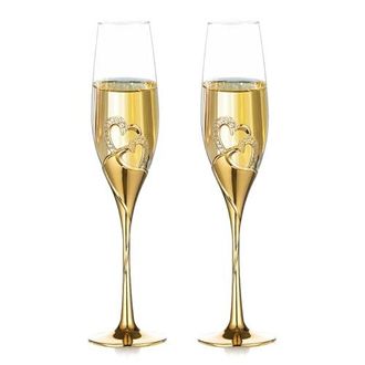 Nuptio Verres à Champagne Or Mariage: Ensemble de 2 Toasts Verres Danniversaire Fête Cadeaux Idee Femme Cristal Champagne Flûtes