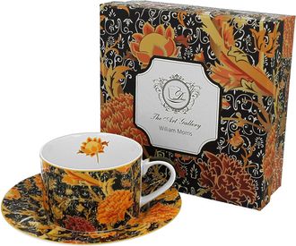 Duo Kollektion Art Gallery by William Morris Tasse und Untertasse Cray Floral aus New Bone China Porzellan im Geschenkbox, Kaffeetasse, TeeTasse, Füllmeng