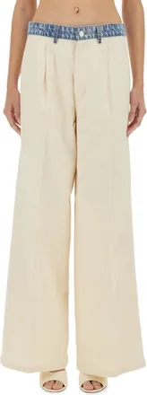 Moschino Wide Fit Cotton Blend Trousers - Ivory
