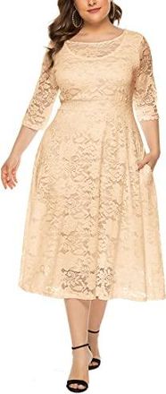 ORANDESIGNE Robe de Soiree Femme Grande Taille Robe &agrave; Manches 3/4 en Dentelle Cocktail &Eacute;l&eacute;gante et Glamour Robes &Eacute;t&eacute; Longues Mariage Ceremonie Bal Party Dress ave