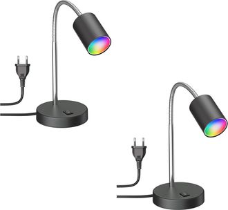 LEDs Com 2 Stück Tischleuchte WAIKA mit Schwanenhals und Schalter schwarz matt, inkl. Smart Home RGBW GU10 LED Lampe, 5,41W, 473lm