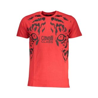 Cavalli Homme, Tops, Rouge, Taille: XL T-shirt en coton rouge avec logo imprim&eacute;