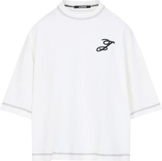 Jacquemus Femme, Tops, Blanc, Taille: 40 FR Logo Embroidered Detail T-shirt