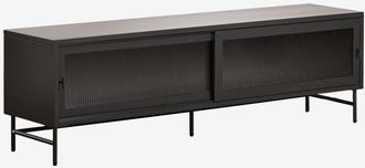 Sklum Sklum - TV-Möbel 180x40 cm aus Stahl und Glas Paoline Schwarz Carbon