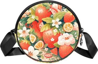 Generic Sac &agrave; bandouli&egrave;re rond pour femme, motif fruits d&eacute;t&eacute; color&eacute;s, petit sac &agrave; bandouli&egrave;re avec fermeture &eacute;clair, bretelles r&eacute;glables, sac &agrave; main rond d&eacute;co
