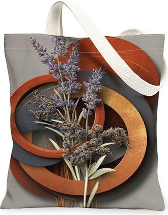 Generic Sacs fourre-tout en toile &agrave; motif floral lavande, design abstrait, l&eacute;ger, r&eacute;utilisable, vintage, moderne, respectueux de lenvironnement, gris, 13x15 I