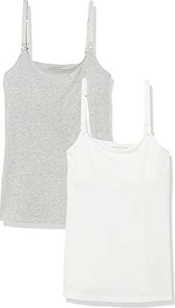Amazon Essentials D&eacute;bardeur de Maternit&eacute; Adapt&eacute; &agrave; lAllaitement avec Bretelles R&eacute;glables et Soutien-Gorge Int&eacute;gr&eacute; Femme, Lot de 2, Gris Clair Chin&eacute;, XS