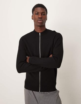 Mango Strick-Oberteil in Schwarz mit Rei&szlig;verschluss