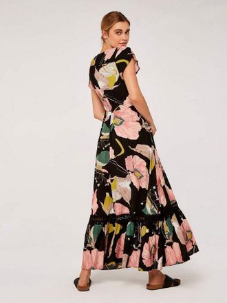 Apricot Maxikleid Gebl&uuml;mtes Kleid mit bestickter Bord&uuml;re und Blumenmuster