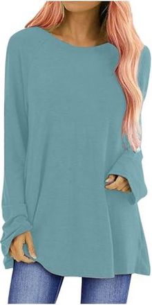 Generic Chemises &agrave; manches longues pour femme - Chemisier d&eacute;contract&eacute; &agrave; col en V - Col rond - Confortable - Uni - Coupe ample - Confortable - Chemisier en cot