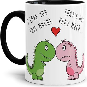 Tassendruck Dino-Tasse I Love you this much Geschenk-Artikel/Liebes-Tasse/Witzig/Paar/Liebe/Kaffeetasse/Teetasse/Dino-Saurier/Innen & Henkel Schwarz